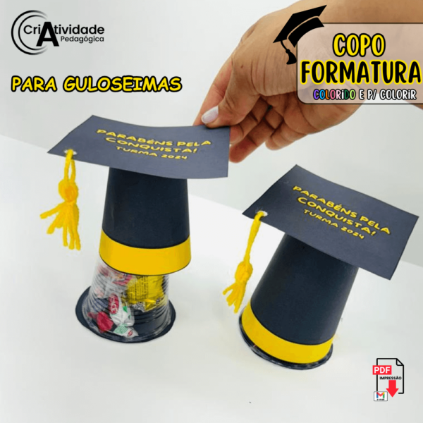 Copo Guloseima Capelo De Formatura Colorido e Para Colorir ...